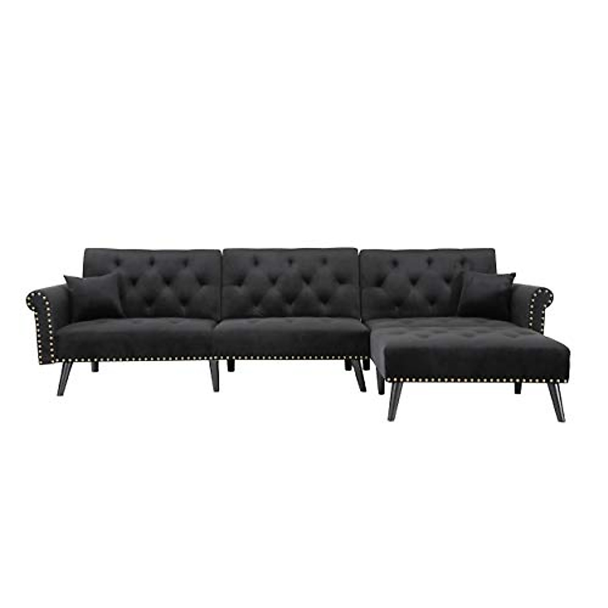 Zushule Convertible Sectional Couch with Chaise Lounge for Living Room, Comfy Velvet Fabric L-Shaped Reversible Reclining Sofa with 3 Seats and Pillows, for Small Apartment and Spaces - (Black)