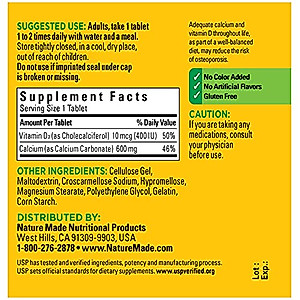Nature Made Calcium 600 mg with Vitamin D3 for Immune Support, Tablets, 60 Count, helps support Bone Strength (Pack of 3)