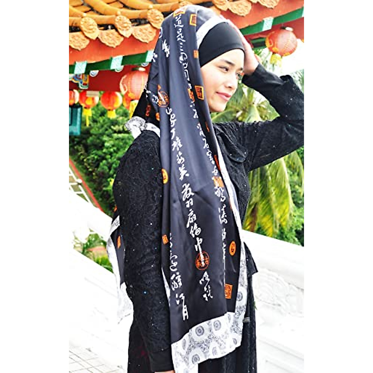 Silk Story Handmade Hijab Volumizer Cap Turban Under Scarf Bonnet Shawl Chemo Hair Head Cover Cotton, Black, Free Size