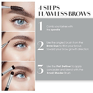 Eyebrow Brush - Duo Eye Brow Spoolie - Angled Eyeshadow Eyeliner - Precision Flat Definer - Small Shader - 3 Piece Makeup Brush Set - Cruelty Free Synthetic Bristles