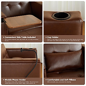 AVZEAR Sofa Bed, 4-in-1 Convertible Single Sofa Chair Bed with Pillow, Multi-Functional Sleeper Sofa Bed with Adjustable Backrest, Modern PU Sleeper Chair Bed for Apartment Small Space, Brown