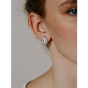 SWEETV Teardrop Bridal Earrings for Wedding, Prom - Elegant Cubic Zirconia Stud Earrings for women, brides, bridesmaids,Siver