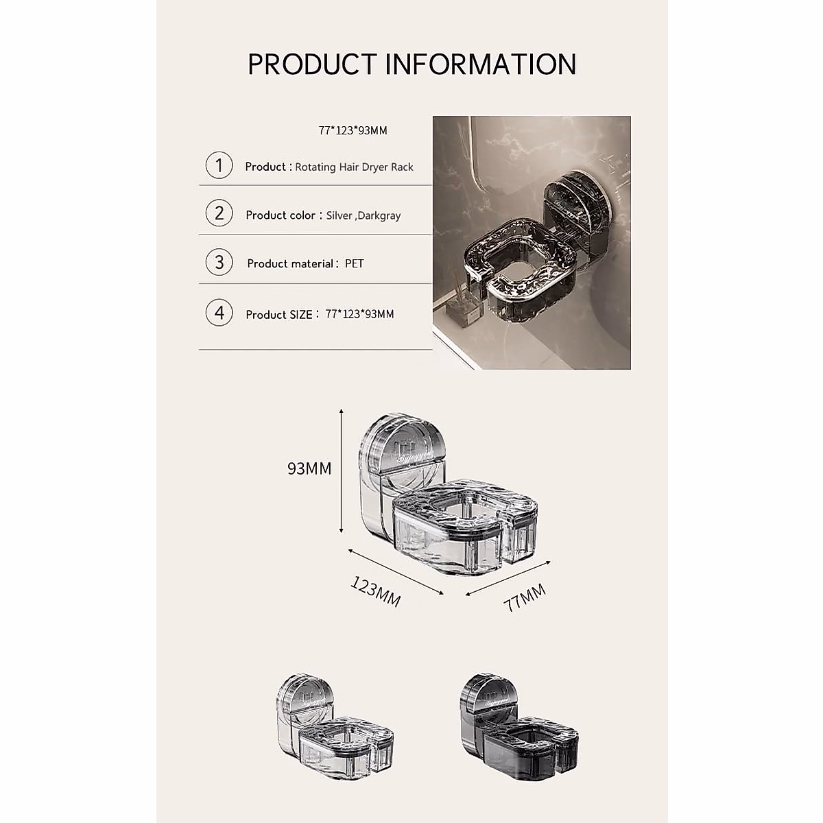 Powerful Suction Cup Holder Rack Organizer,Rotating Hair Dryer Rack Punch Free, 2024 New 360° Blow Dryer Holder Stand Wall Mounted, Zentric Hair Dryer Rack For Hair Dryer,Rotating Lazy Hair Dryer Brac