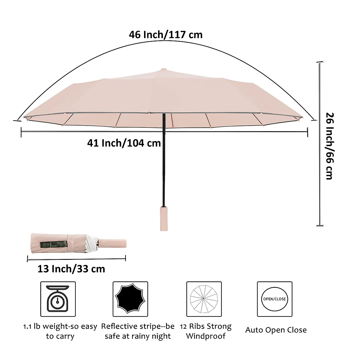 BAODINI Umbrella for Rain Windproof Travel Compact Automatic Folding Umbrella for Men-Women's Big Umbrella for Car Backpack