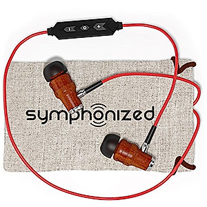 Symphonized NRG 2.0 Bluetooth Wireless Wood in-Ear Noise-isolating Headphones, Earbuds, Earphones with Mic & Volume Control (Orange) (Red)