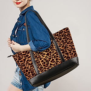 Laptop Tote Bag for Women 15.6 inch Leopard Cheetah Skin Print Large Capacity Lightweight Durable Computer Briefcase Leather Shoulder Bag for Work Travel School Office Handbag