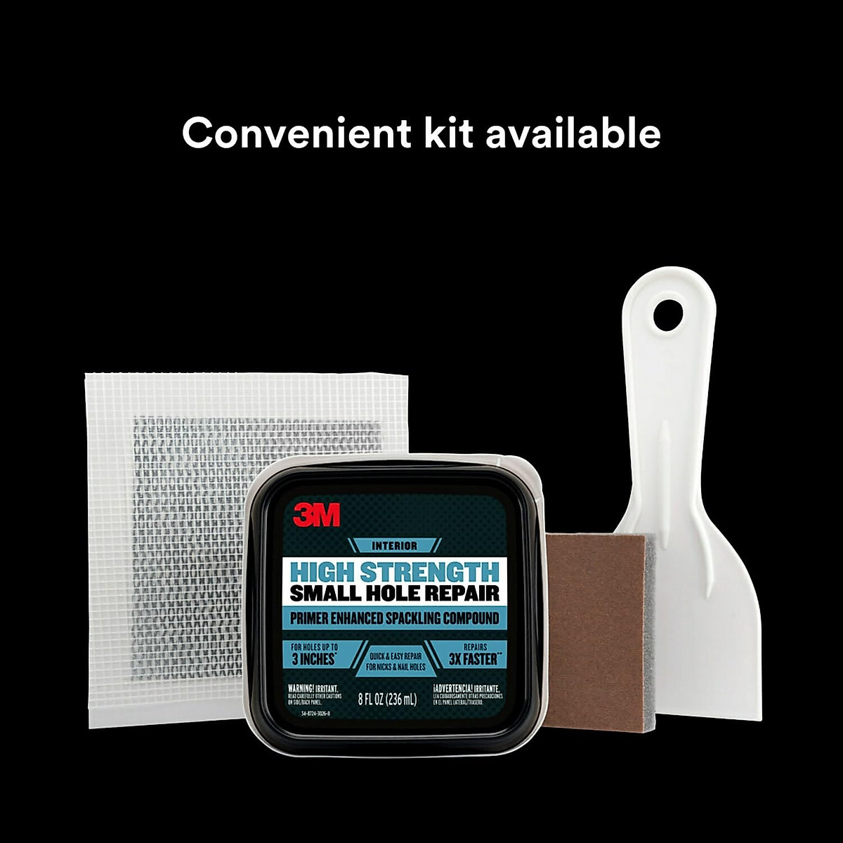 3M High Strength Small Hole Repair Kit, Inlcudes Spackling Compound, Putty Knife, Sanding Sponge, and Self-Adhesive Patch, For Hole Repairs Up To 3" in Diameter, Easy Wall Repair (SHR-KIT)