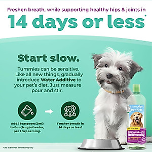 TropiClean Fresh Breath Plus Glucosamine for Hips & Joints | Dog Breath Water Additive | Dental Care | Dog Breath Freshener | Simple Pet Teeth Cleaning | Made in USA | 33.8 oz