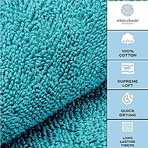 White Classic Luxury Hand Towels | 6 Pack Luxury Bath Mat | 2 Pack Bundle (Aqua)