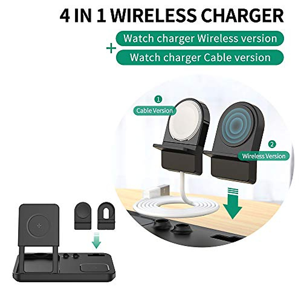 Wireless Charger, 4 in 1 Charging Station Compatible with Magsafe Charger iPhone 12, Apple Watch Series 6, Apple Pen Charger, Airpods Wireless Charger (Black)