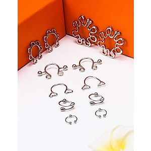 Kadogohno Fake Faux Non Piercing No Pierce Clip On Cute Metal Body Piercing Rings Barbells Jewelry Set for Women Hypoallergenic Stainless Steel