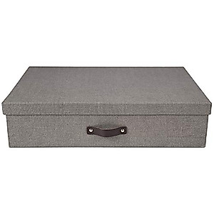 Bigso Jakob Canvas Fiberboard 12 Compartment Storage Box | Sock Organizer for Drawer with Lid and Leather Handle | Tie Storage Box for Shelves and Dresser Drawers | 17.2’’x12.2’’x4.2’’ | Grey