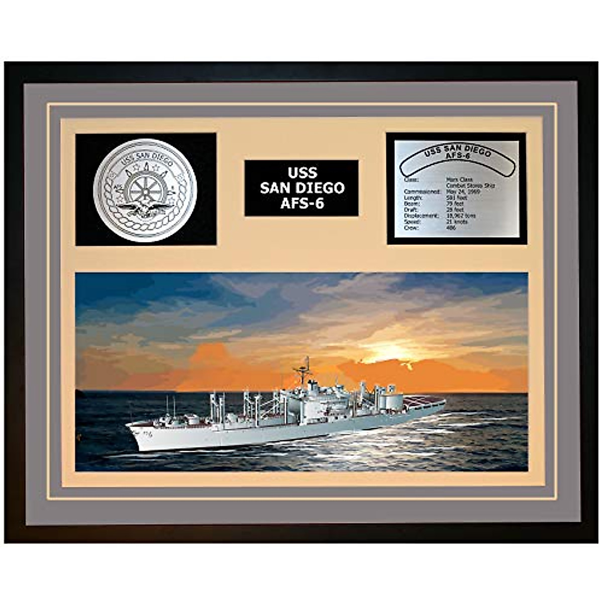 Navy Emporium USS SAN Diego AFS 6 Framed Navy Ship Display Grey
