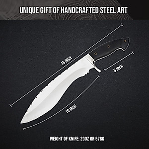 BIGCAT ROAR Handmade D2 Steel Kukri Machete Knife - Bushcraft Fixed Blade Hunting Knife with Sheath and Micarta Handle - 15″ EDC Cutting Knife - Black Horse