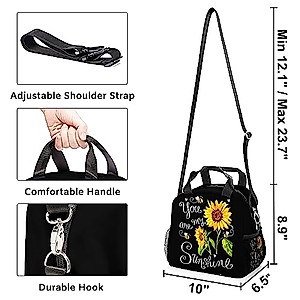 Rcekvoh Sunflower Insulated Lunch Bag Girls You are My Sunshine Gifts Thermal Lunch Box for Women Portable Lunch Tote Bag for School Work with Adjustable Shoulder Strap