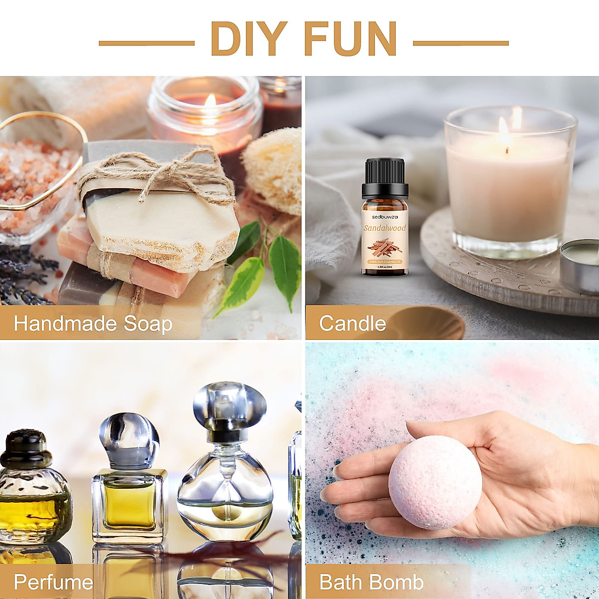 Sedbuwza Vanilla Oil Bundle with Sandalwood Essential Oil Set, 100% Pure Organic Fragrance Oil for Diffuser, Humidifier, Soap, Candle, Perfume