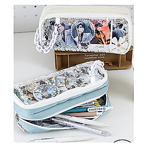 MILLEVIBE ITA Pencil Pouch - Large Capacity Office Pen Case with Clear Window for Anime Display & Chain for Easy Portability (Black)