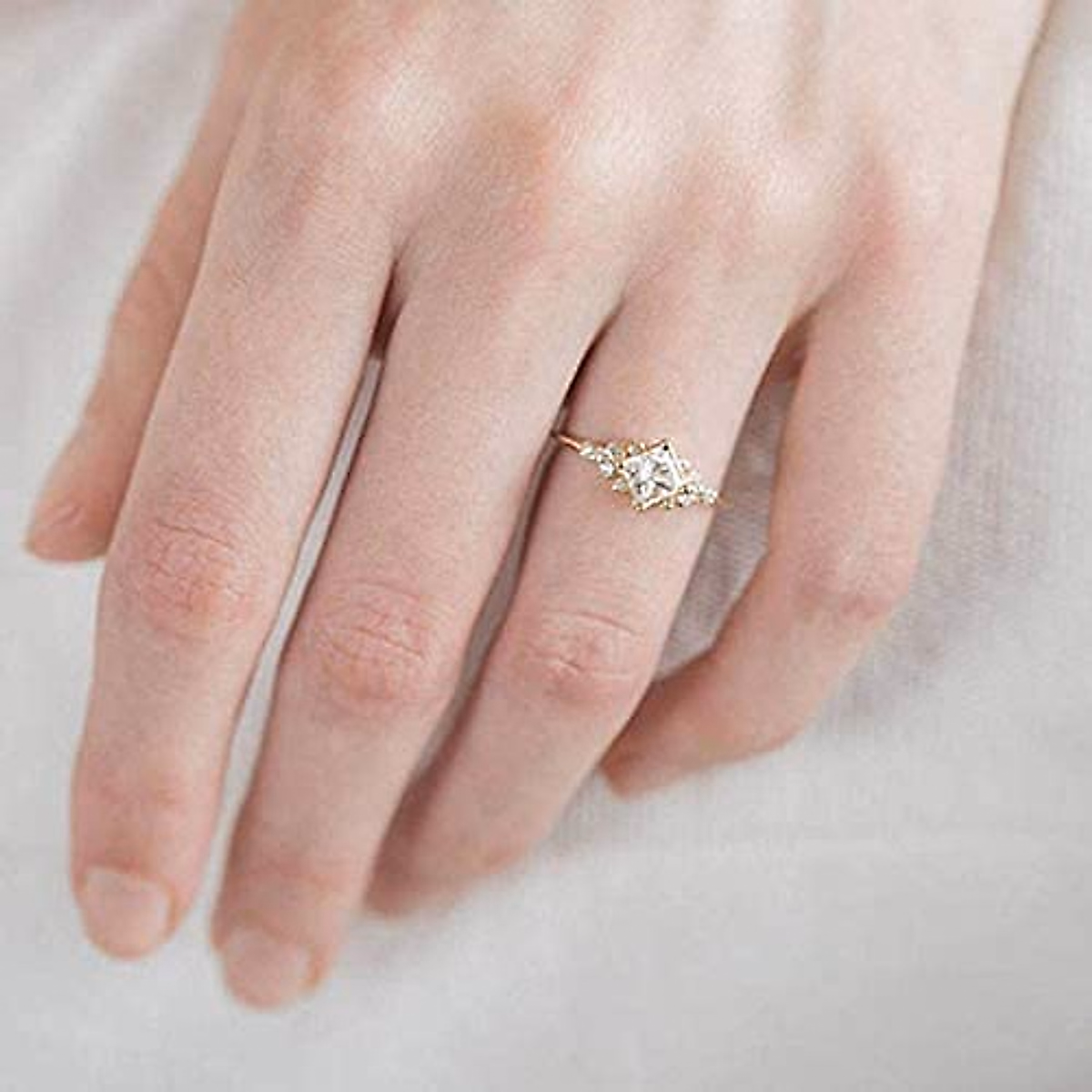 Sdouefos Vintage Ring Gold Plated Engagement Ring Diamond Wedding Ring 14k Gold Milgrain Band for Women (9)