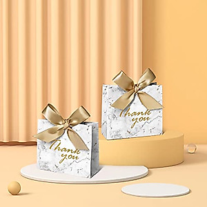 YHJZ Small Gift Bags-24 Pack Small Marble Thank You Gift Bags with Bow Ribbon, Paper Party Favor Bags Bulk, Mini Gift Bags, Treat Boxes for Wedding Baby Shower Party Supplies (4.5''x1.8''x3.9'', Gold-2)