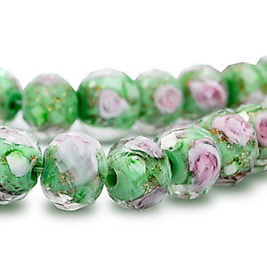 80pcs Flower Glass Bead Gold Sand Lampwork Beads Glass Handmade Round Loose with Hole 2mm Beads for Rosary Making Jewelry Craft Making (10MM)