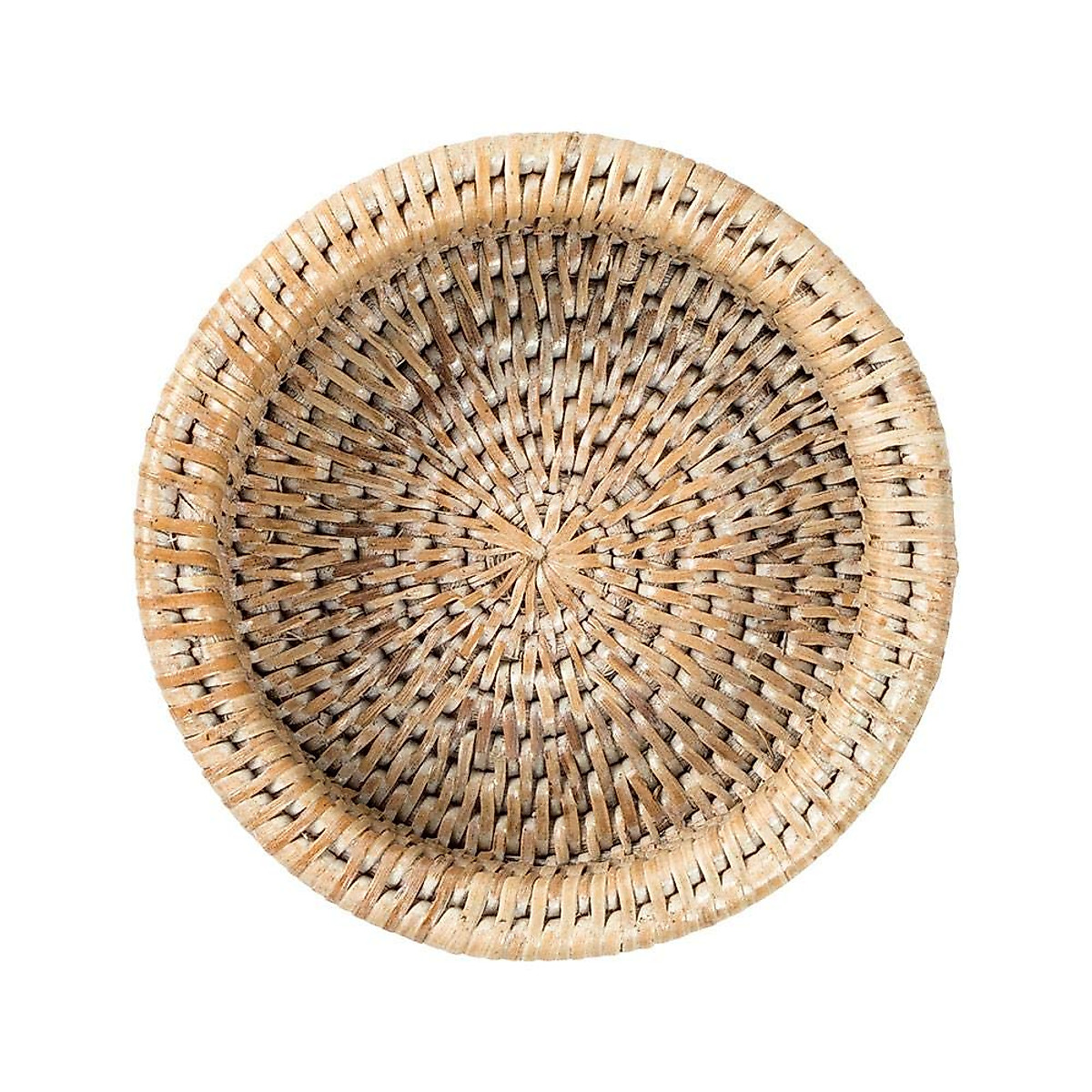 Caspari Rattan Wine Bottle Coaster in White Natural