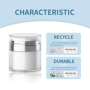 Airless Pump Jar, Empty Acrylic Vacuum Jar with Press Pump Refillable Travel Cream Empty Bottle Lotion Pump Containers Portable Pump Bottle Airless Pump Jars for Makeup,Essence,Moisturizer,Eye Cream