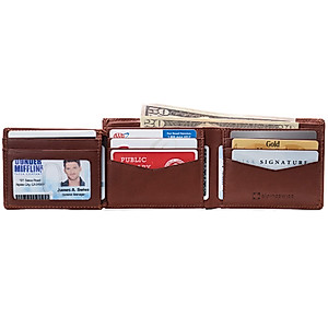 Alpine Swiss RFID Protected Mens Spencer Leather Wallet Bifold 2 ID Windows Divided Bill Section Comes in Gift Box Tan