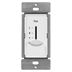 ENERLITES 3 Speed In Wall Ceiling Fan Control, Slide switch, 120VAC, 2.5A, Single-Pole, No Neutral Wire Required, 17000-F3-W-F, White