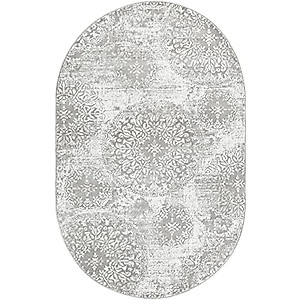 Unique Loom Sofia Collection Area Rug - Grand (5' 3" x 8' Oval, Light Gray/Ivory)
