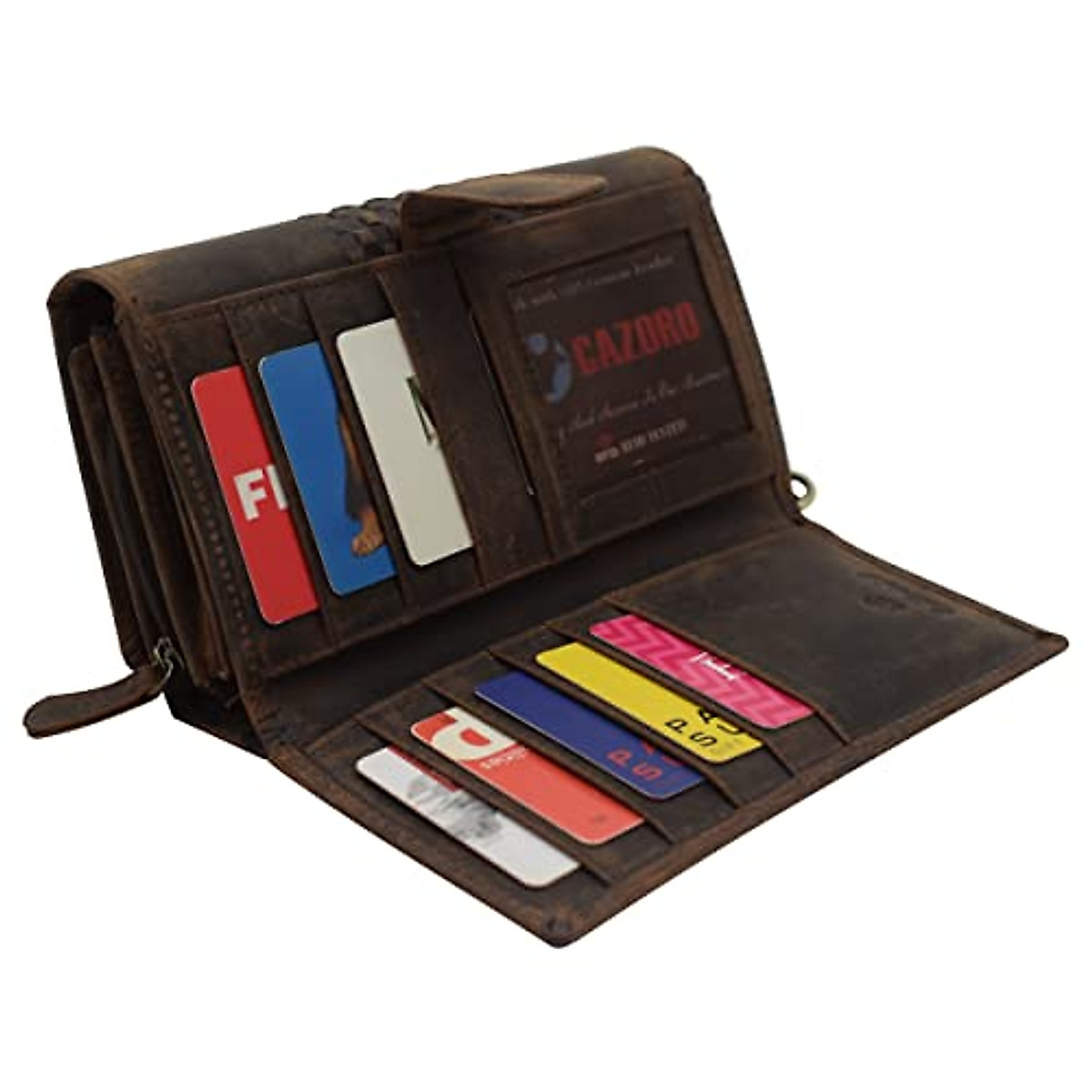 RFID Blocking Vintage Leather Large Capacity Clutch Purse Smartphone Hand Wristlet Wallet Credit Card Holder Wallets for Women (Brown)