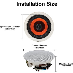 Herdio in Ceiling Speakers, 6.5 Inch 600 Watts Flush Mount Passive Wired Speakers for Bathroom, Kitchen,Living Room,Office(4 Speakers)
