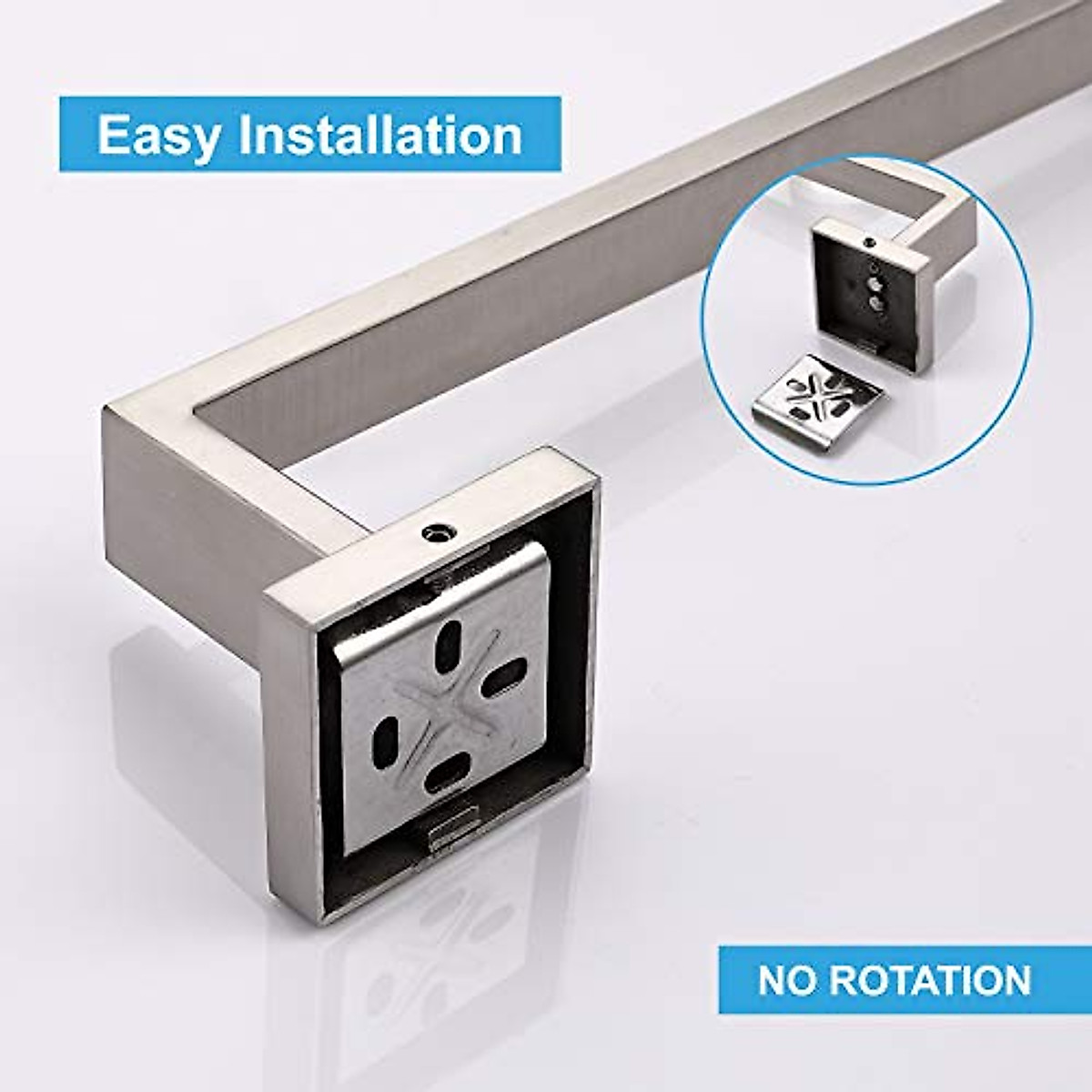 TASTOS Premium Stainless Steel Hand Towel Holder, Square Hand Towel Ring Heavy Duty Wall Mounted Modern Hand Towel Bar for Bathroom Kitchen, Brushed Nickel