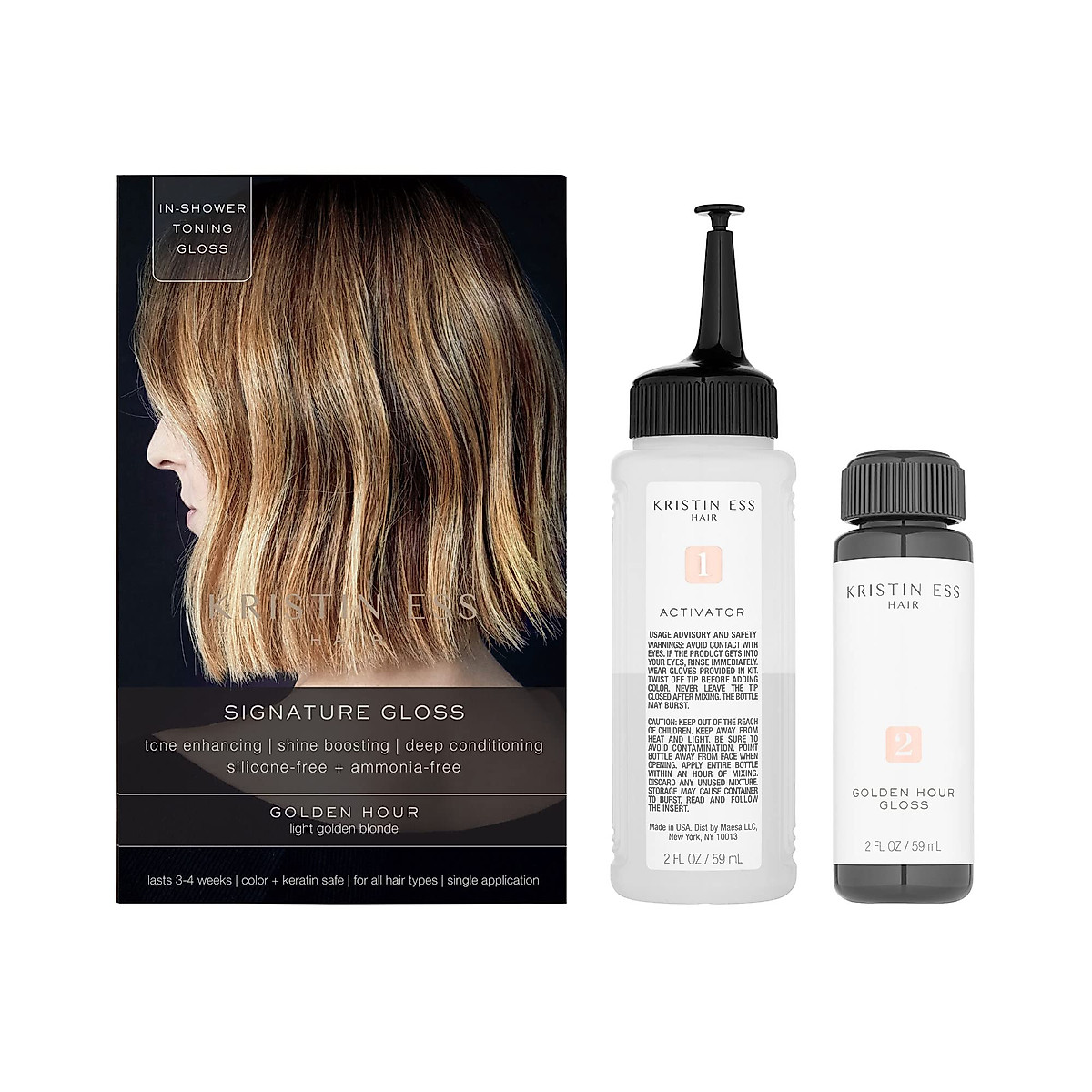 Kristin Ess Signature Hair Gloss Treatment in Golden Hour for Light Blonde Hair - Shine Boosting, Brightening + Tone Enhancing Glaze in 1 Application - Lasts up to 4 Weeks - Silicone + Ammonia Free