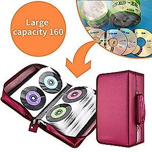 UENTIP CD Case, 160 Capacity Nylon CD/DVD Case CD Booklet Binder VCD Wallets Storage Organizer CD Wallets Storage Organizer for Car Home Travel (Red)