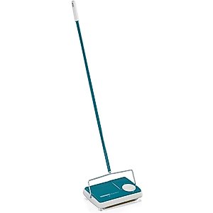 Leifheit Floor Sweeper, Carpet Sweeper,Carpet Sweeper Regulas, Turquoise, with Height Adjustment; 3 Sweeping Brushes; Sweeping Width 22 cm