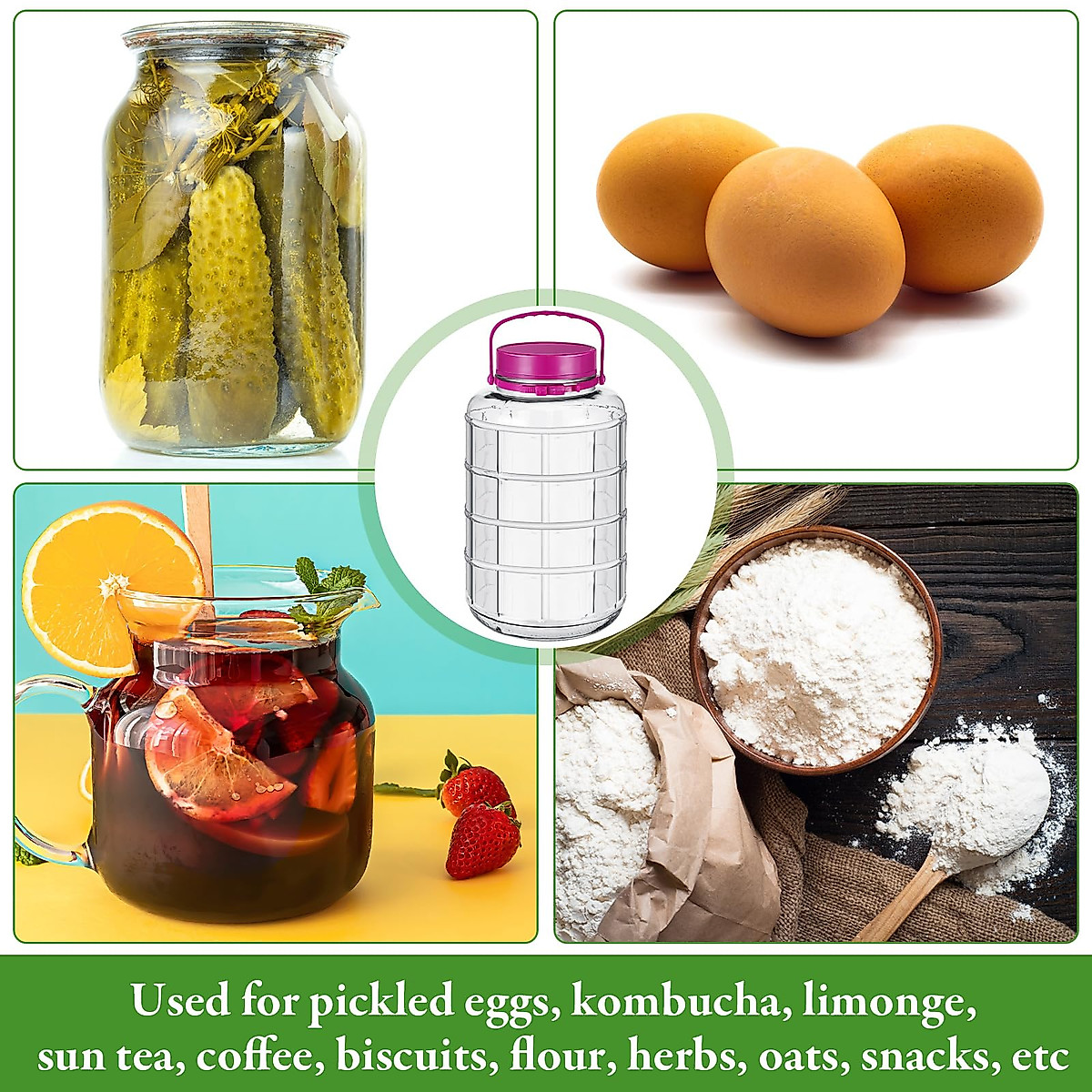 Bokon 2 Gallon Glass Jar with Lid and Handle Wide Mouth Airtight Dry Food Storage Pickling Mason Jar Glass Water Jug for Fermenting Sun Tea Kombucha Kefir Water Storing Canning (1 Pcs)