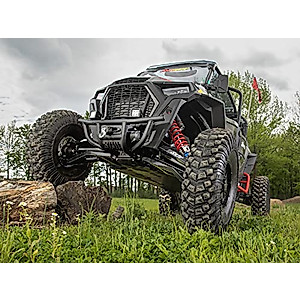 SuperATV Winch-Ready Front Bumper for Polaris RZR XP Turbo S (See Fitment) - Made of Heavy Duty Steel Tubing - 4500 Lb. SuperATV Winch with Synthetic Rope Included - Black, UV Resistant Powder Coating