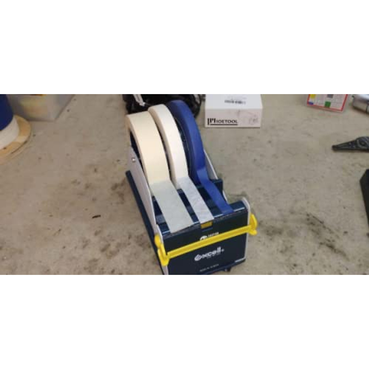 WOD TTD3SD Tabletop Multi-Roll Steel Desktop Tape Dispenser, Blue & Gray - Fits Tape up to 3 inch Wide, Holds 3 inch core, Weighted Rubber Base for Stability