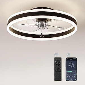 LEDIARY Low Profile Ceiling Fans with Lights, Flush Mount Modern Ceiling Fan and Remote Control, 19.7" LED Ceiling Fans, Stepless Dimmable 3 Colors and 6 Speeds - Black