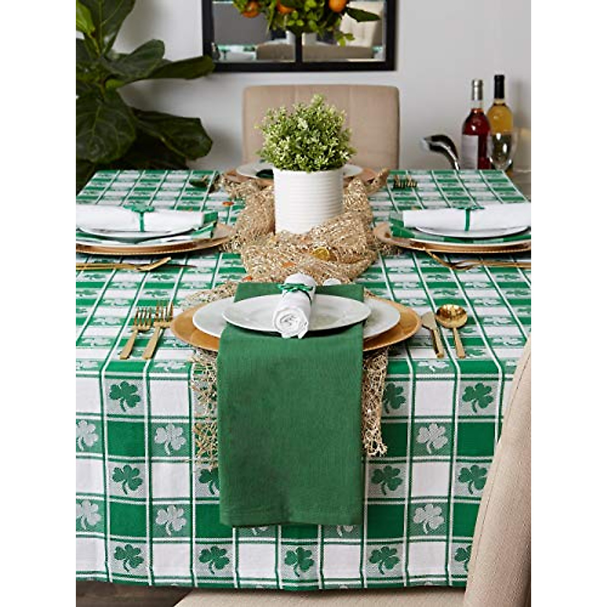 DII St. Patrick's Day Collection Tabletop, Tablecloth, 60x84, Shamrock Check