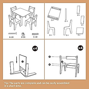 Toffy & Friends Kids Table and Chairs Set(4 Chairs Included), Wooden Toddler Table and Chair Set, Childrens Table and Chairs for Ages 3-8, Toddler Table and Chairs for Drawing, Reading, Arts Crafts