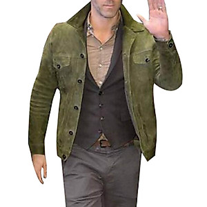 III-FASHIONS Men Red Biker Style Movie Green Suede Leather Jacket | Notice Ryan Reynolds and Nolan Booth Movie Jacket