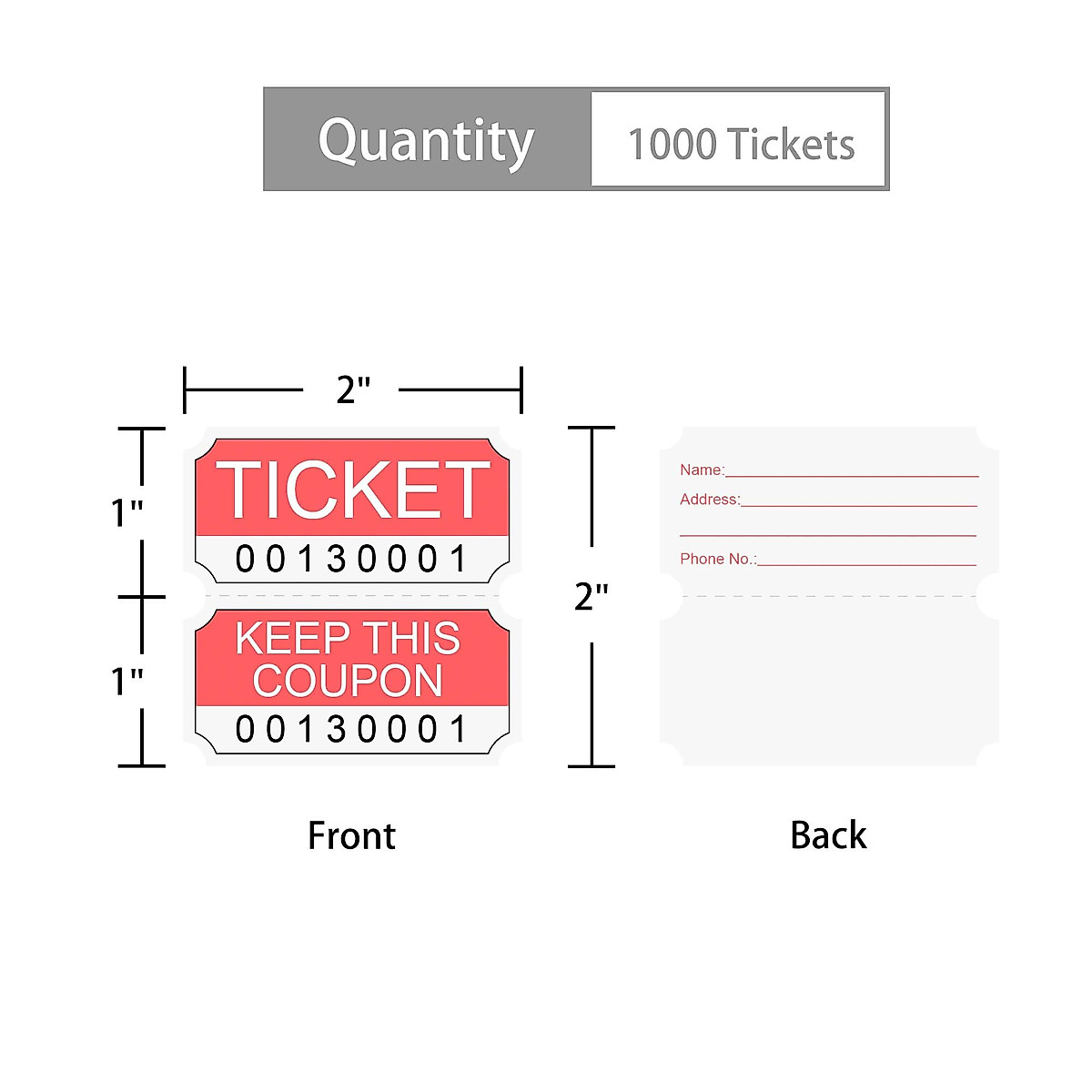 ESSENTIAL 1000 Red Double RaffleTickets Roll, Raffle Tickets Printable for Leisure, Movie Watching, Entertainment