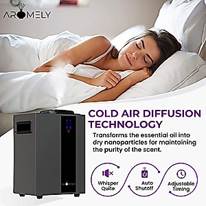 Aromely Smart Bluetooth HVAC Nebulizing Aromatherapy Scent Diffuser - Waterless Aroma Machine Perfect Air Freshener for Home or Office up to 4,000 SQSF Large 800ml Oil Bottle. (Black)