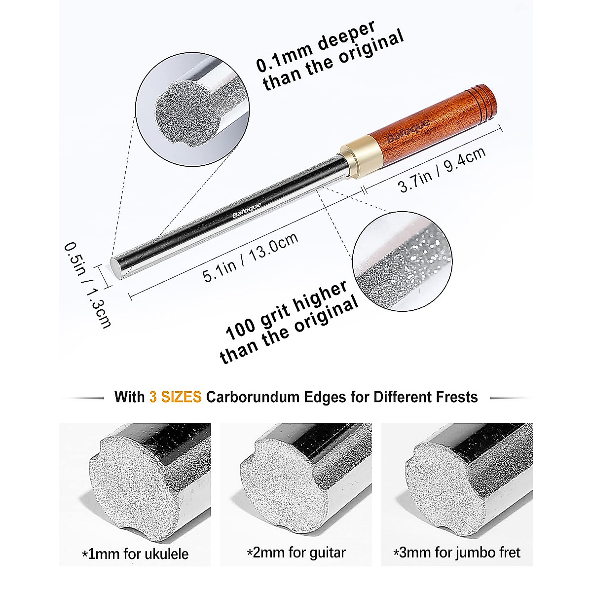 Baroque Fret Crowning Files Diamond, Guitar Fret Crown Dressing File, Fret Repairing Tools, Luthier Tools, Improved 3rd Generation, with 3 Sizes for Guitars, Ukuleles, Bass, Banjo, Mandolin