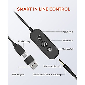 NUROUM Single Ear Computer Headset with Microphone,Wired AI Noice Cancelling Headset with USB in-line Control,USB/Type-C/3.5mm Jack for Calling/Gaming/Conference/Music