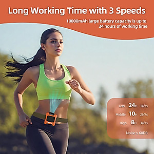 CHARMPㅤ Waist Fan - Portable Neck Fan with 10000mAh Battery, 24-Hour Runtime, LED SOS Light, 3 Speeds, 15500RPM Strong Airflow - Ideal Belt Clip Fan for Jobsite, Farming, Fishing