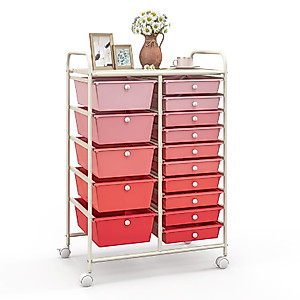 Giantex 15 Drawers Rolling Cart, Classroom Organizers, Storage Cart with Wheels, for Teacher Office Home School Supplies Tool Craft Art Paper
