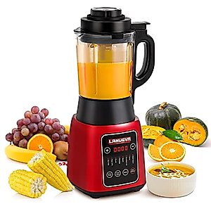 LANUEVA 8 In 1 Professional Countertop Cooking Blender, 59 oz Hot and Cold Blender with Self-Cleaning for Shake, Smoothies, Crushing Ice, Soup, Soy Milk, 8 Leaf SUS Blades Red Blender(Recipe Included), 110V