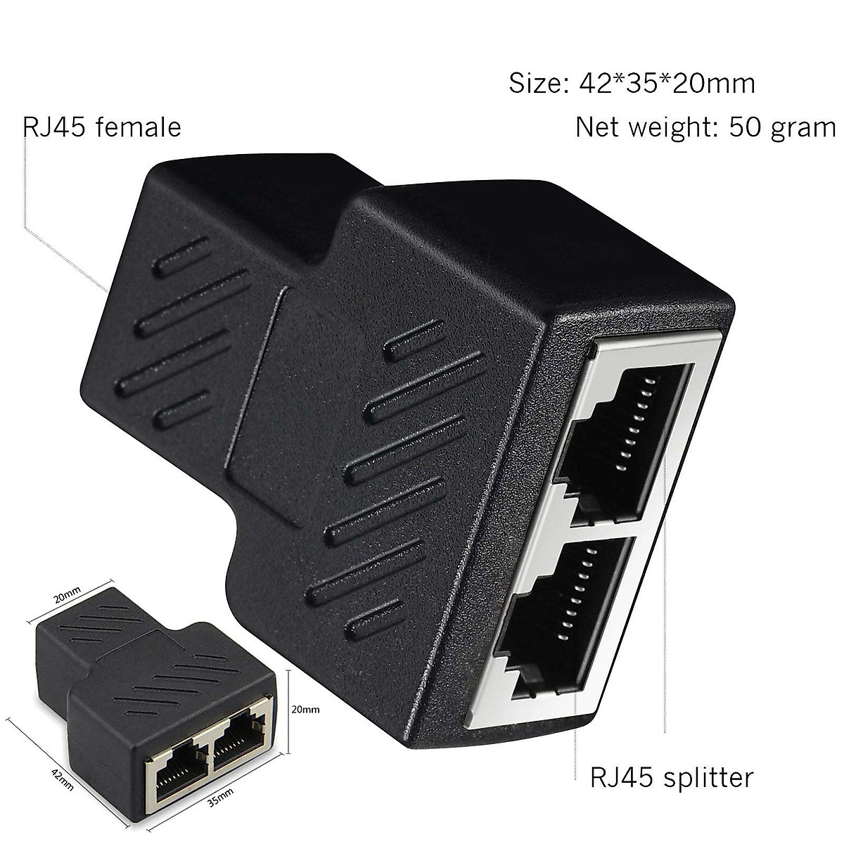 ANRANK RJ45 Splitter Adapter 1 to 2 Dual Female Port CAT7/6/5e/5 LAN Ethernet Converter (Black)